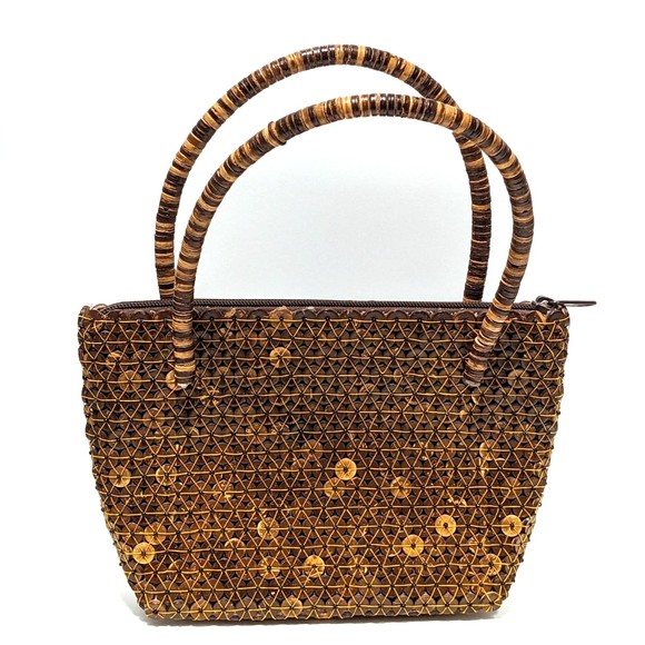 Unmarked | Bags | Vintage Coconut Shell Wood Beaded Bag Small Tote ...